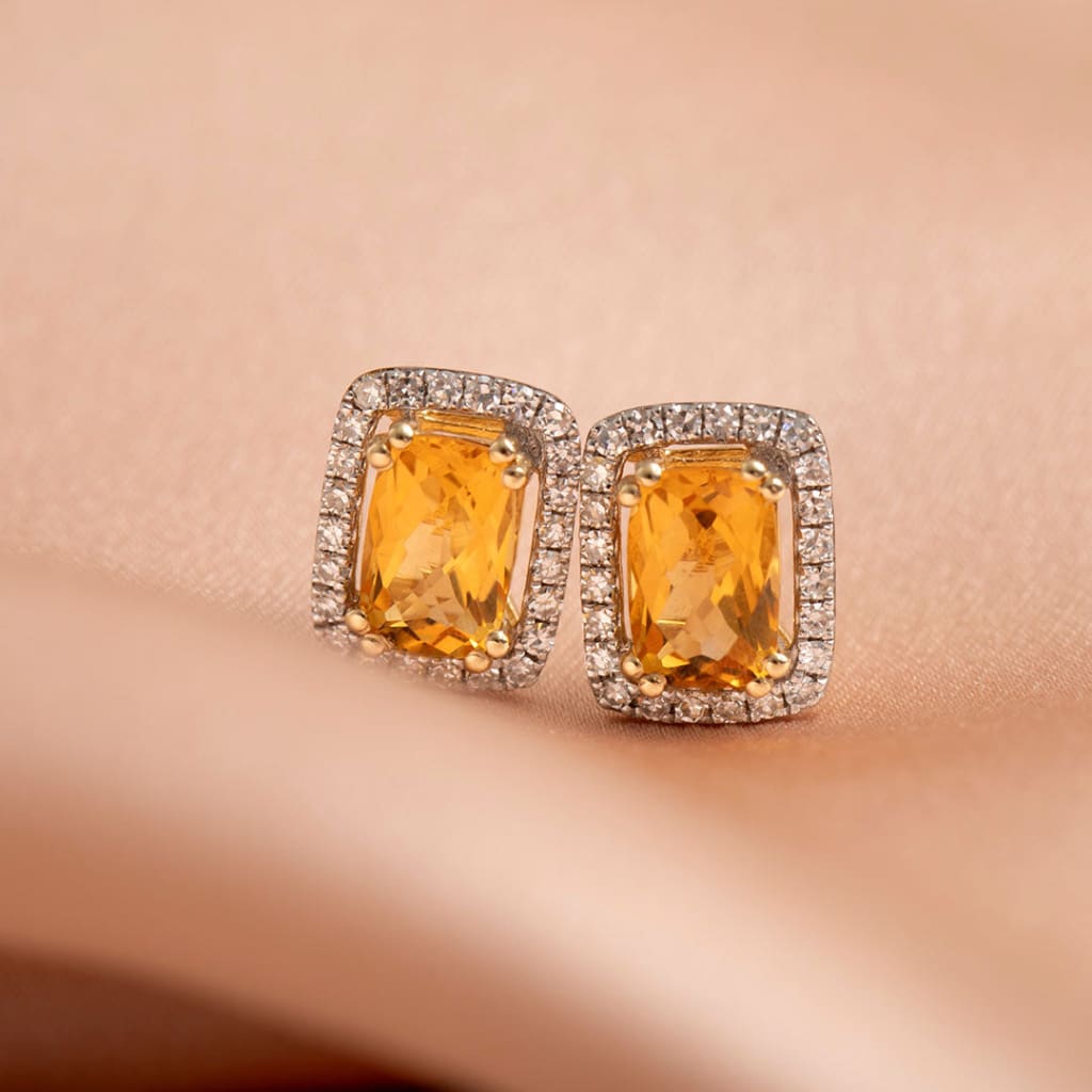 Sweetness Citrine Diamond Earrings 9ct Gold